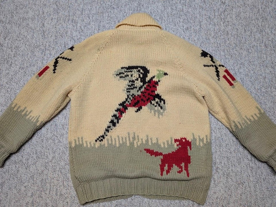 vintage COWICHAN sweater HUNTING cardigan 2XL wool knit 1950s handmade ...