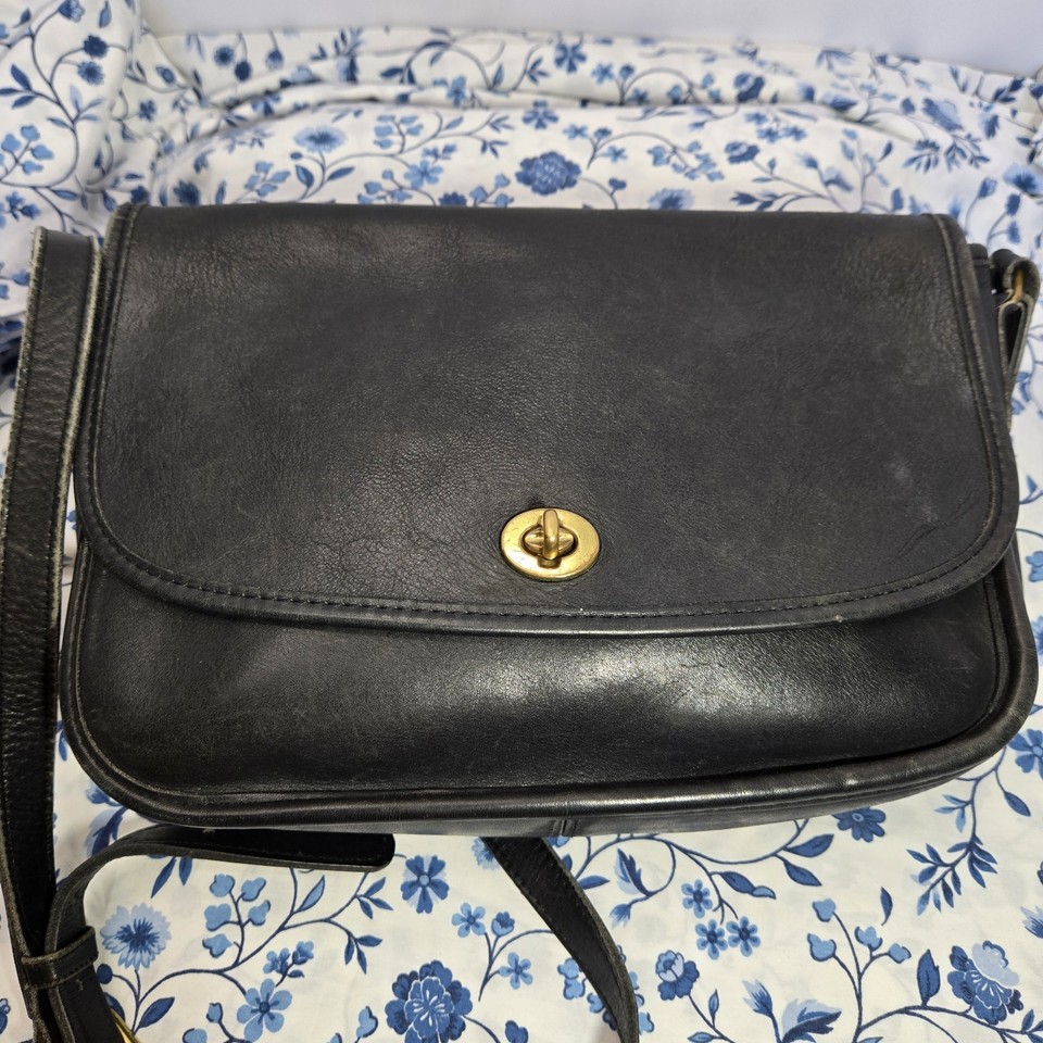 Vtg Coach Pre Creed City Bag Black Leather Crossbody Shoulder Purse *No ...