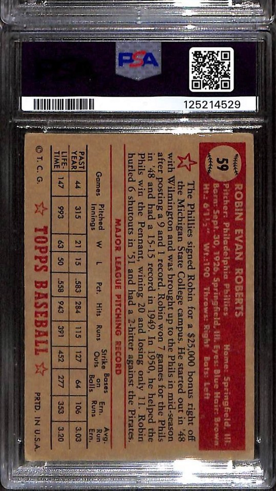 1952 TOPPS #59 Robin Roberts (Red Back) PSA 1.5 FR 125214529 | eBay