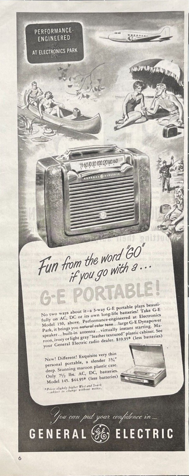 1949 GE Vintage Print Ad General Electric Portable Radio Fun From The ...