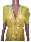 Y2K Yellow Embroidered Empire Mini Cleavage Dress Beach Cover Up ...