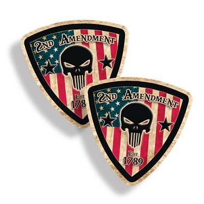 2 Rustic 2nd Amendment USA Skull Flag Sticker Laptop Car Vehicle Window ...