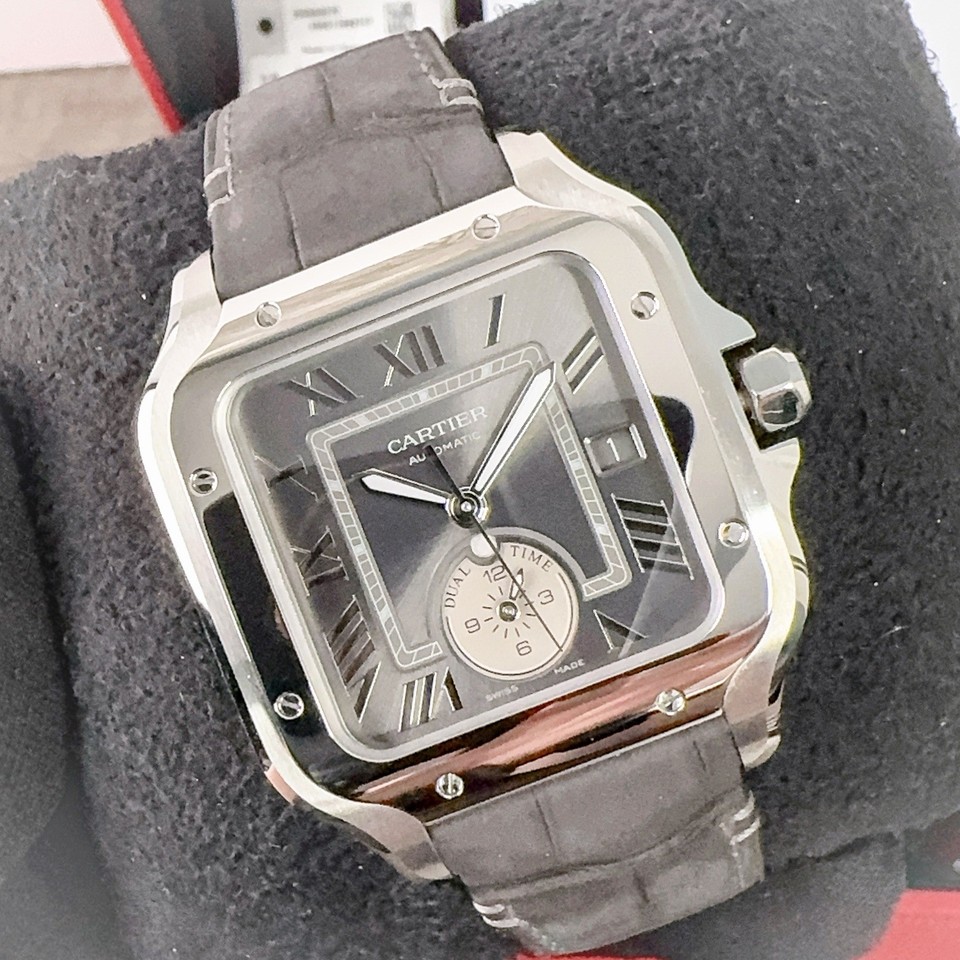 Cartier Santos De Cartier Dual Time Grey Dial Steel MINT FULL SET ...