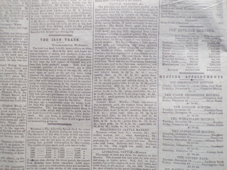 1876 MUCH WENLOCK Newspaper Madeley Ironbridge Dawley Church Stretton ...