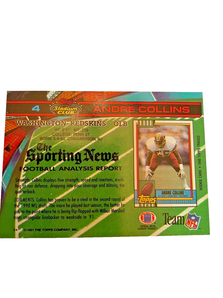 1991 Topps Stadium Club Andre Collins #4 Redskins | eBay
