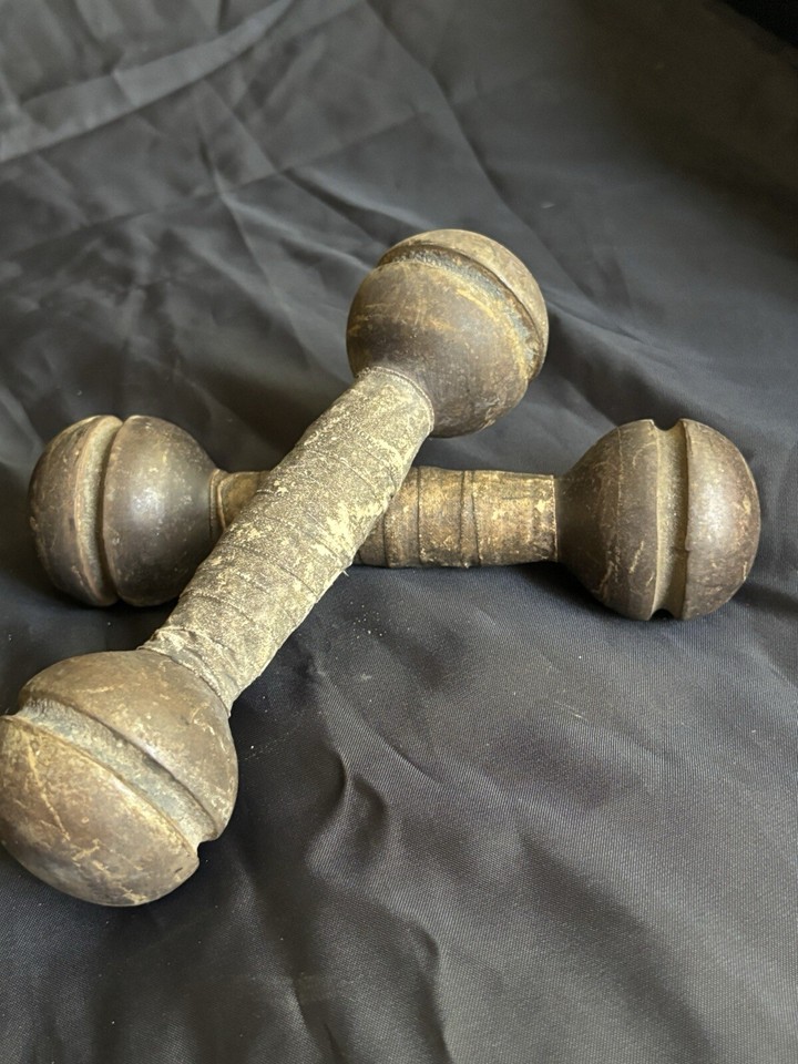 Antique Pair Metal Barbells Hand Weights Vintage Exercise Weights 6.5 ...