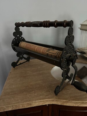 VINTAGE NEWSPAPER LOG ROLLER CAST IRON FIREPLACE TOOL FARMHOUSE GENERAL ...