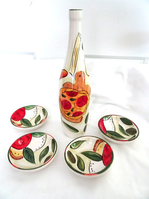 The Pampered Chef #2310 Hand Painted Cruet Oil Dipping Set 4 Bowls ...