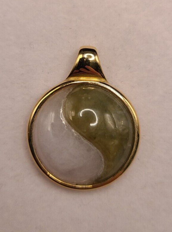 14K Gold White And Green Jade Yin & Yang Pendant 22.23 MM Diameter | eBay