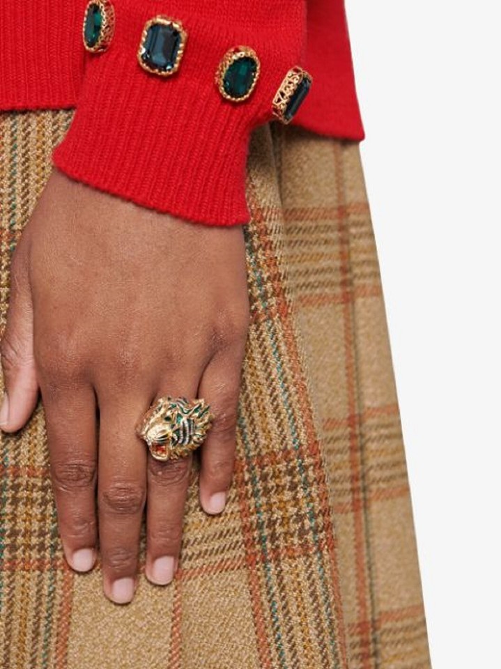 Gucci Women's Bronze Rajah Tiger Head Ring with Crystals S 539159 8488 ...