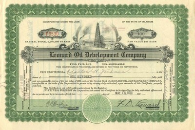 Leonard Oil Development Co. - Stock Certificate - Oil Stocks and Bonds ...