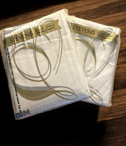NOS Vintage Sheets STEVENS King Fitted & Flat White Beauti-Blend ...
