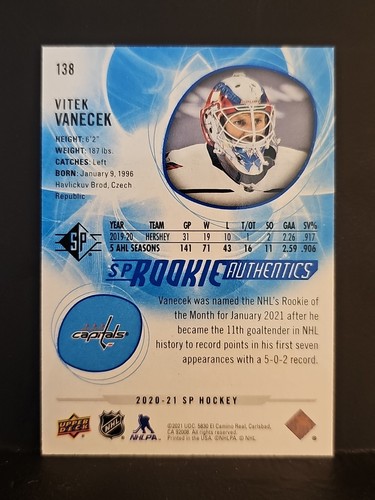 2020-21 SP Blue #138 Vitek Vanecek CAPITALS | eBay