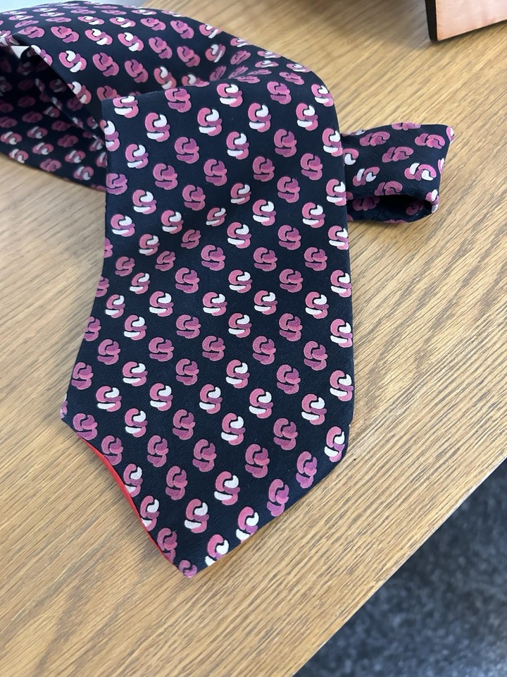 Vintage YSL Yves Saint Laurent Black Geometric Pattern Silk Tie | eBay UK