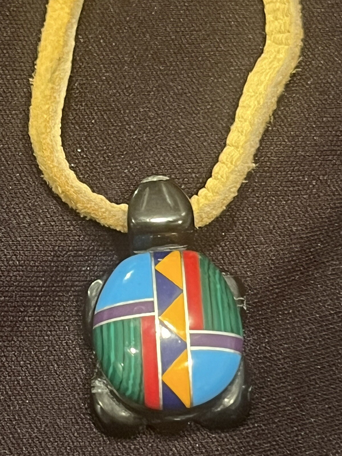 Native American Zuni Inlay Fetish Turtle Necklace - Gem