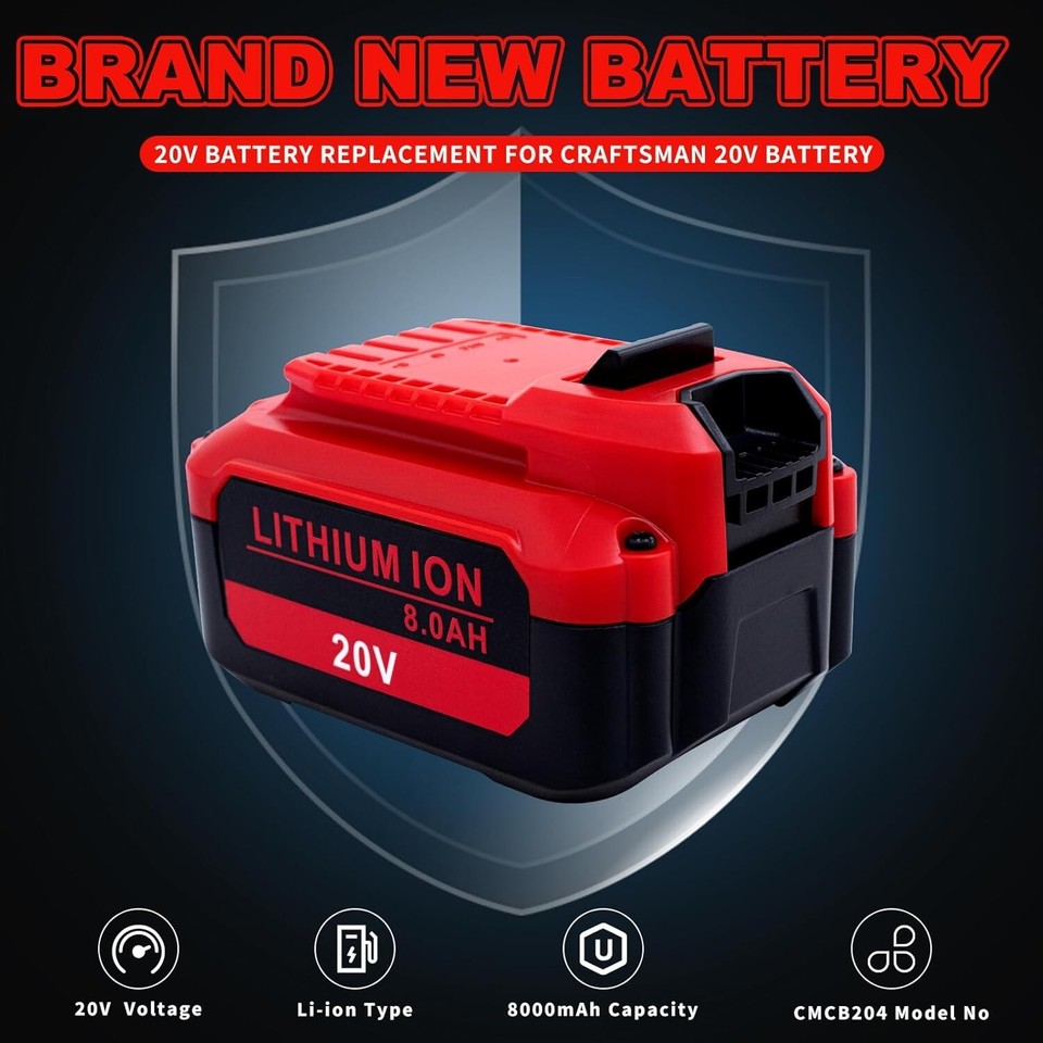 2~6PACK 20Volt For Craftsman V20 8.0Ah Li-ion Battery CMCB204 CMCB205 ...