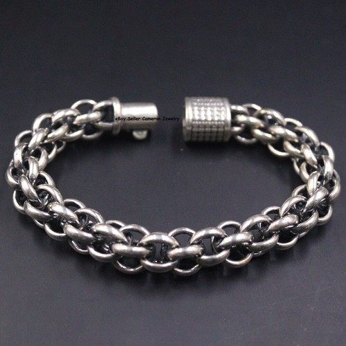 Pure Solid S925 Sterling Silver Chain Men Toggle Link Bracelet 50-51g 8 ...
