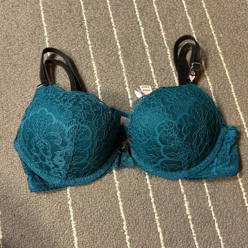 NWT Victoria’s Secret Dream Angels Green Lace & Velvet Push-Up Bra Sz ...
