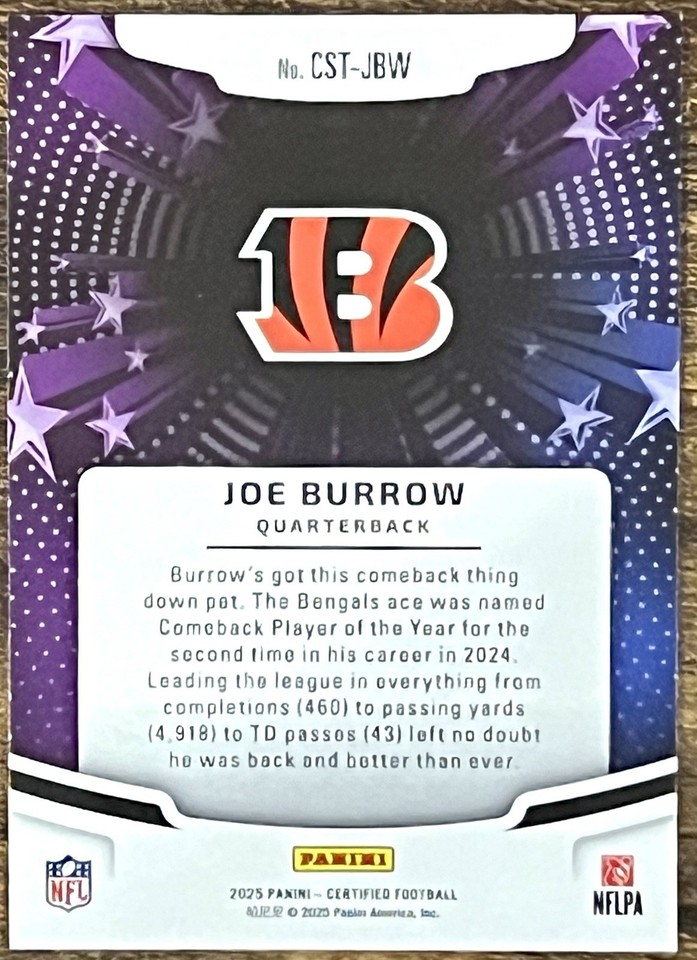2025 Panini Certified #CST-JBW Joe Burrow Certified Stars Bengals | eBay
