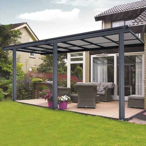Anthracite Veranda Garden Canopy Car port Polycarbonate Roof 14ft x ...