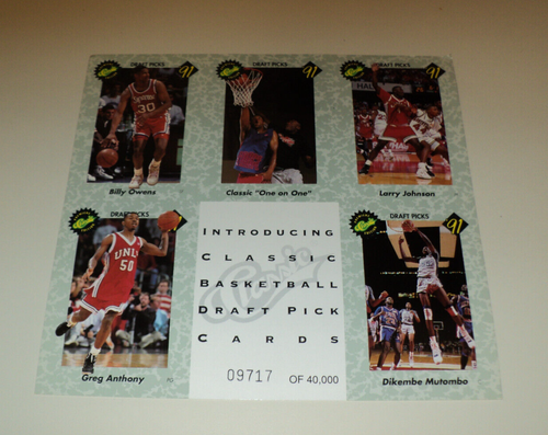 1991 Classic Basketball Draft Picks Trading Cards Promotional Sheet ...