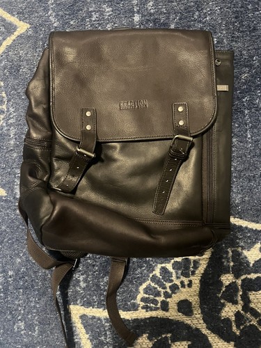 Kenneth Cole Reaction Colombian Leather Backpack Black With Khaki Liner ...