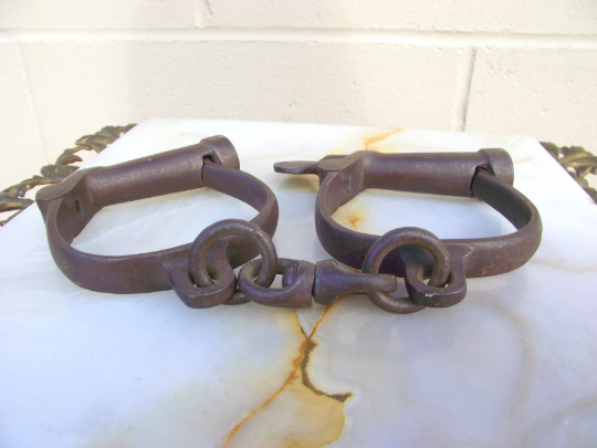 Antique Vintage British Hiatt Hand Cuffs LEG IRONS with Key Excellent ...