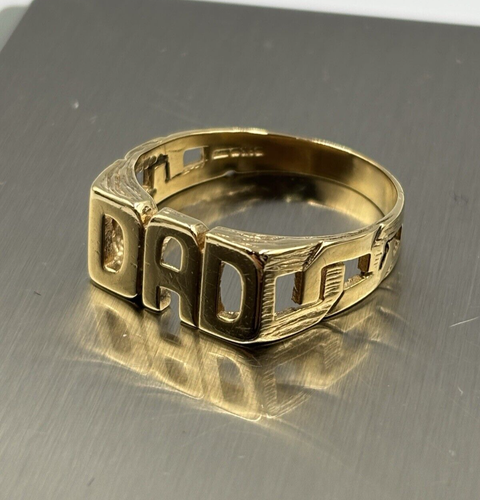9CT GOLD DAD RING DADA DADDY FATHER CURB LINK SIDE SOLID BAND GIFT ...