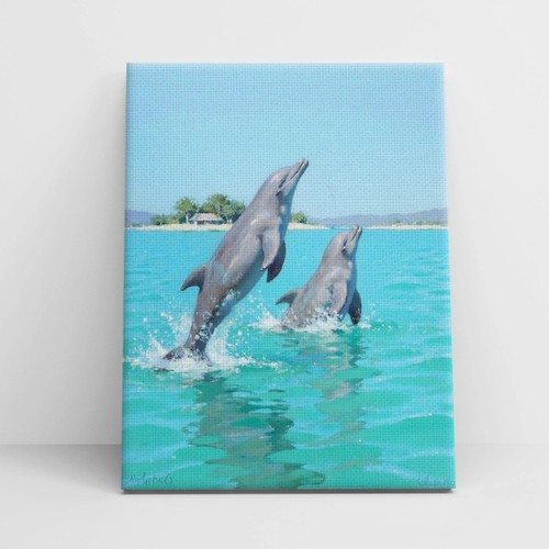 Dolphins Jumping In Ocean Canvas Poster Retro Animals Wall Art Home ...