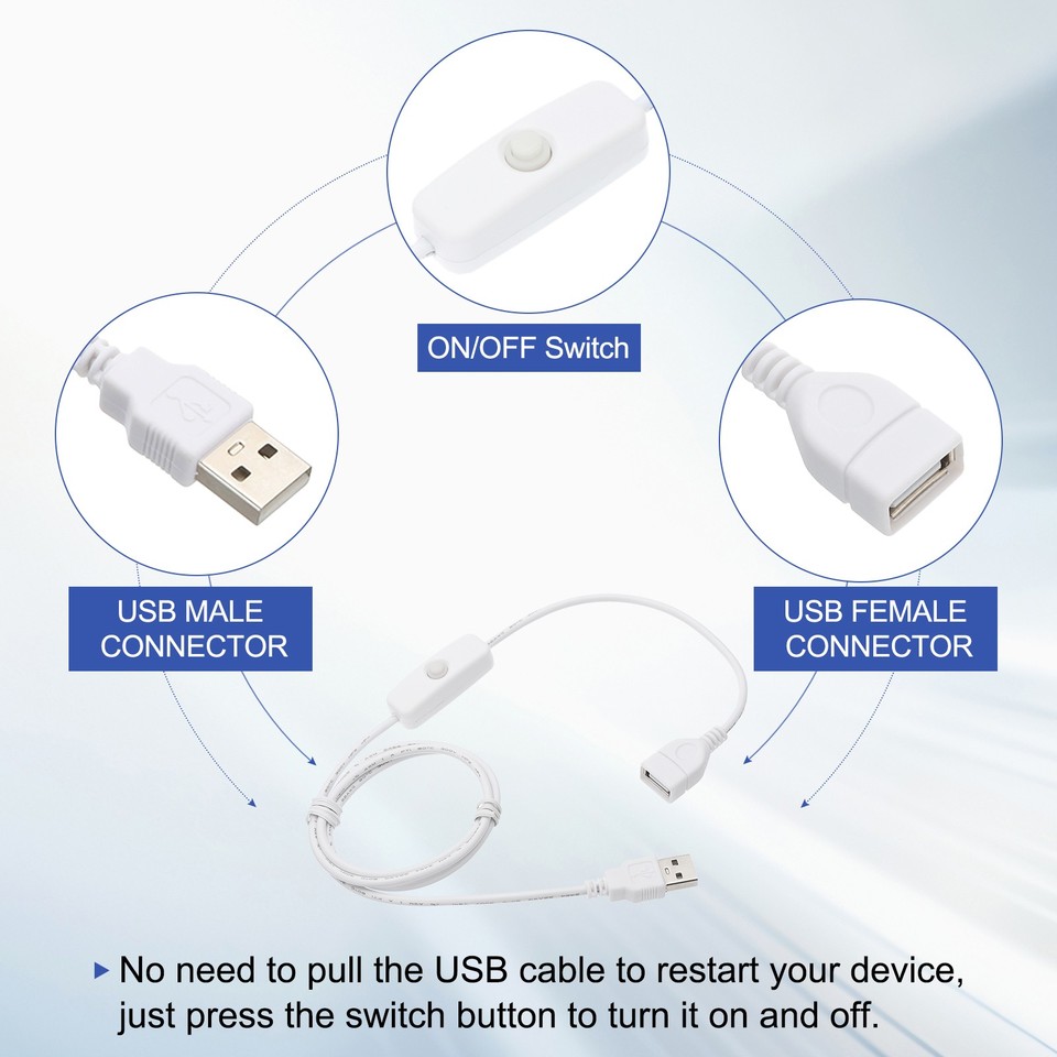 3.28ft USB Extension Cable with Switch 1pcs Button Switch Power Data Cable White | eBay UK