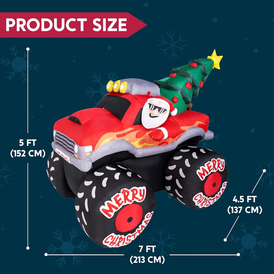 7 FT Long Christmas Inflatable Santa Driving Truck with Christmas Tree ...