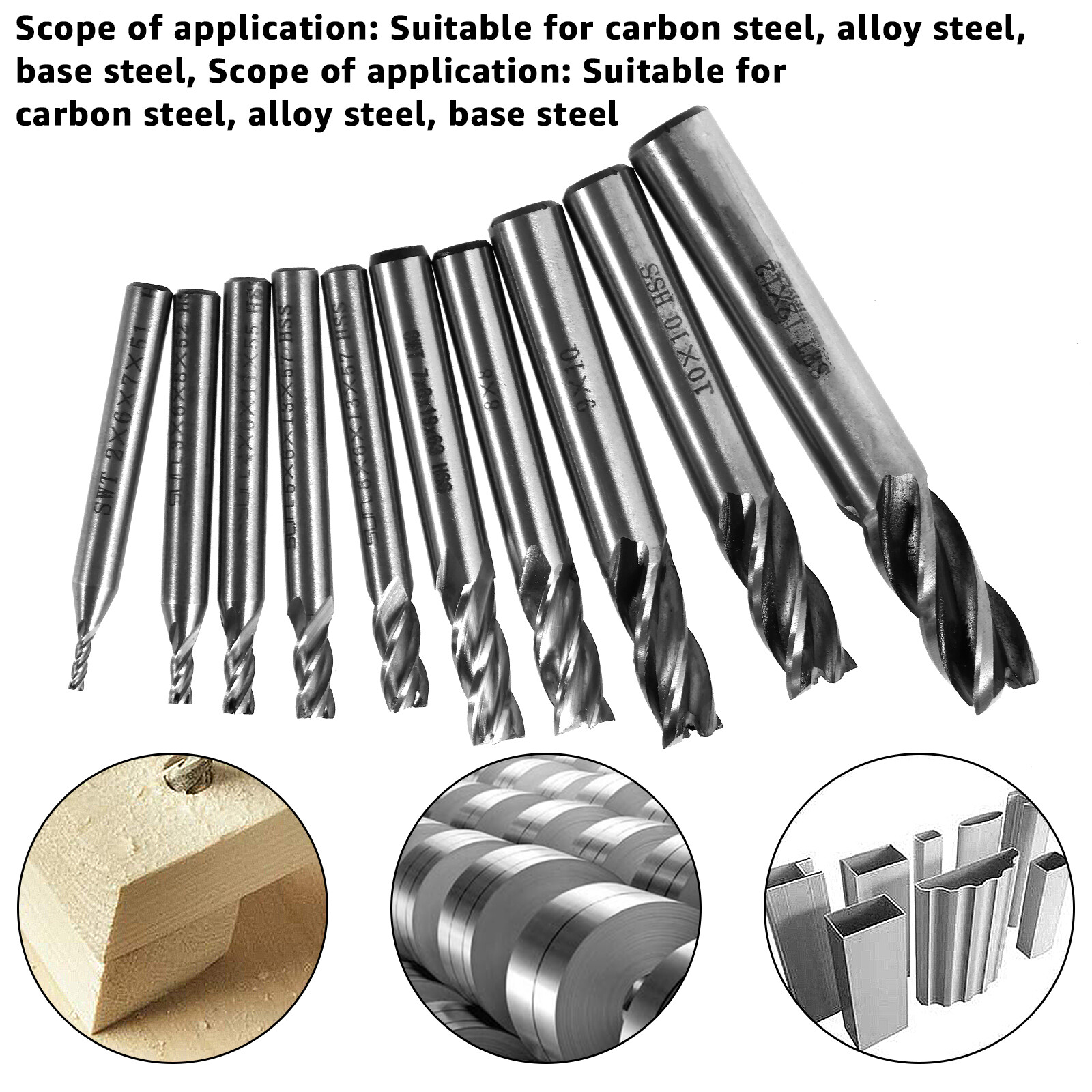 10Pcs Titanium Coat End Mill Bit High Speed Steel 6mm Straight Shank ...