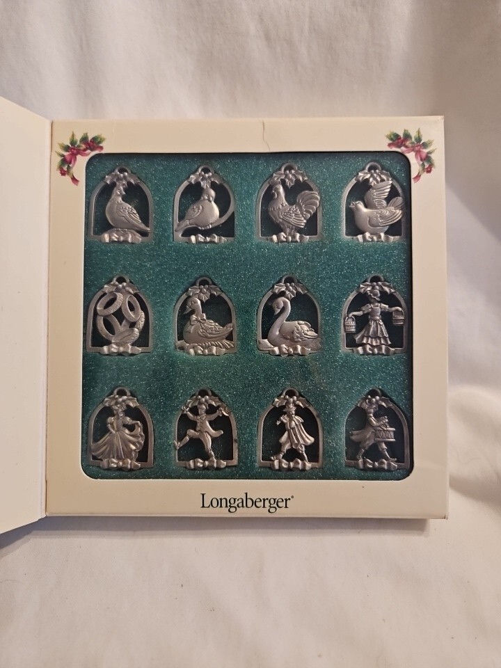 Longaberger Twelve Gifts Of Christmas Miniature Pewter Ornaments Set ...