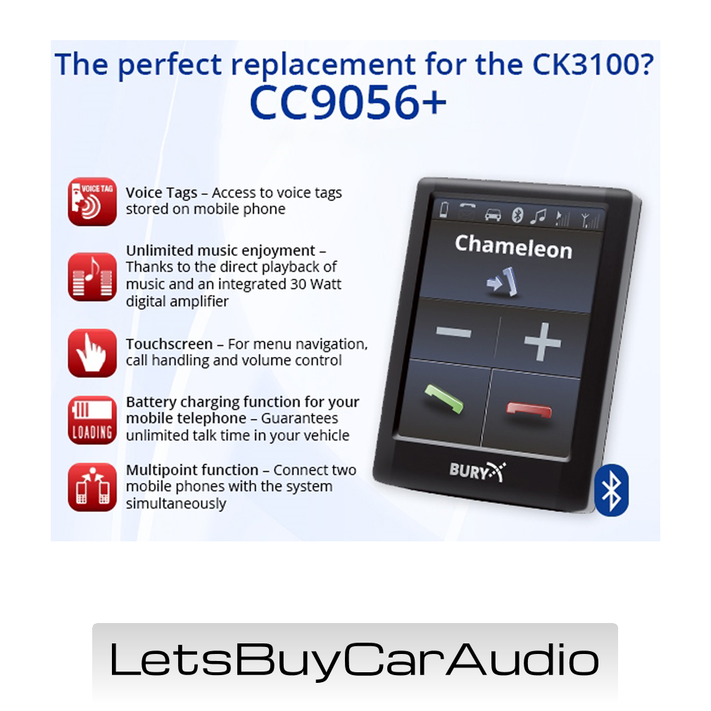 BURY CC9056+ COLOUR TOUCHSCREEN BLUETOOTH HANDS FREE CAR KIT, AUDIO ...