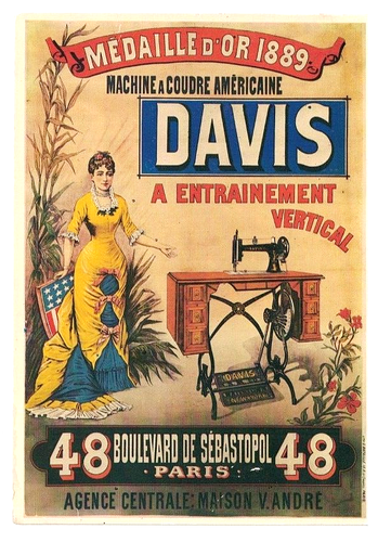 Vintage Post card 1889. American Davis sewing machine with vertical ...