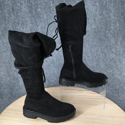 A New Day Boots Womens 5 Over The Knee Back Lace Boots Black Fabric Low ...