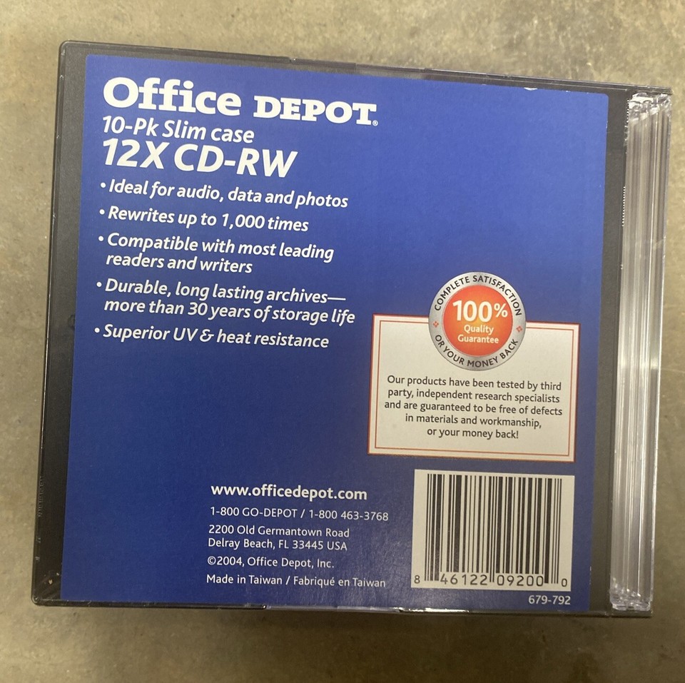 Office Depot Brand 10 Pack CD-RW 12X Speed 700MB 80Min Music Data ...