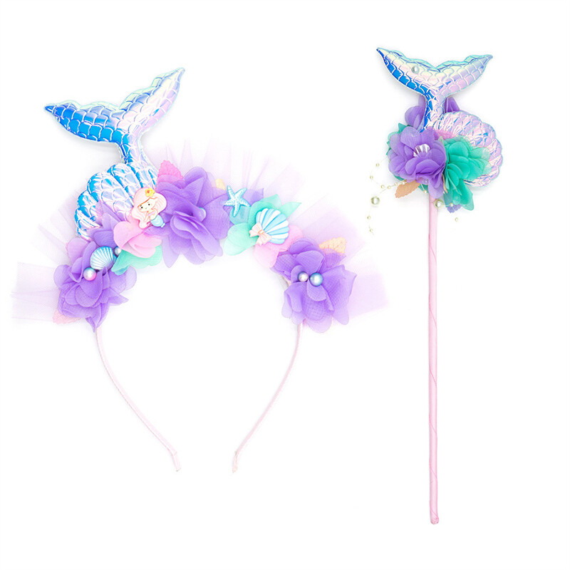 Purple Mermaid Headpiece Kids Hair Hoop Sequins Fairy Princess Angel ...
