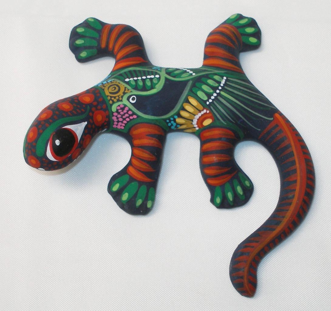 Clay Lizard Figurine Hand-painted Mexican Wall Art 6" Guerrero Mexico ...