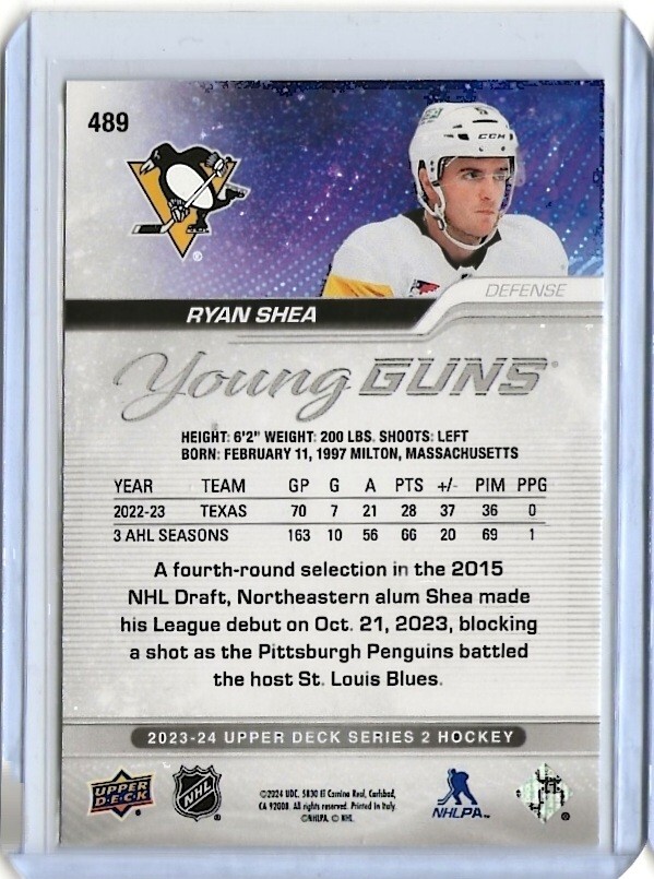 Ryan Shea 2023-24 Upper Deck Young Guns Rookie Pittsburgh Penguins #489 ...