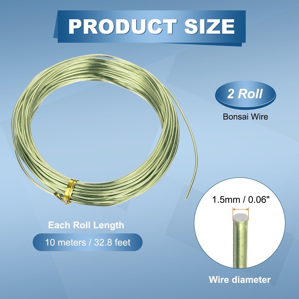2 Roll Bonsai Wire 1.5mm Each Roll 32.8ft Anodized Aluminum, Green ...