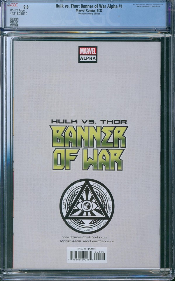 Hulk vs. Thor: Banner of War Alpha #1 CGC 9.8 Unknown Comics Edition | eBay