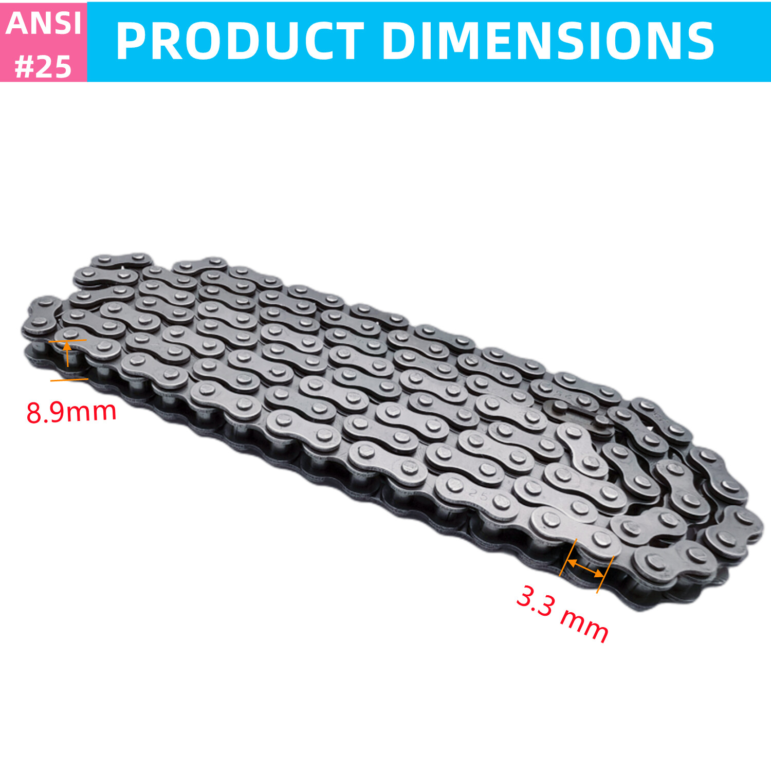 Chain #25 132 links w/a master link fit Razor MX500, MX650, Minimoto XR ...