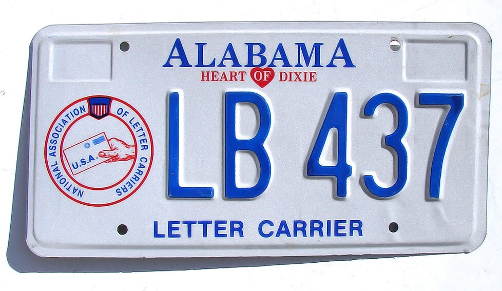 2000 Alabama LETTER CARRIER License Plate w/ STICKERS MAILMAN USPS ...