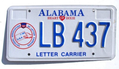 2000 Alabama LETTER CARRIER License Plate w/ STICKERS MAILMAN USPS ...