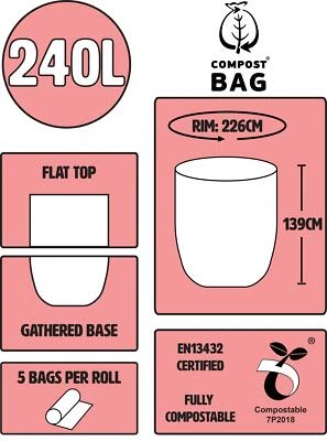 240L x15 Compostable Wheelie Bin Sacks - | Grelly UK