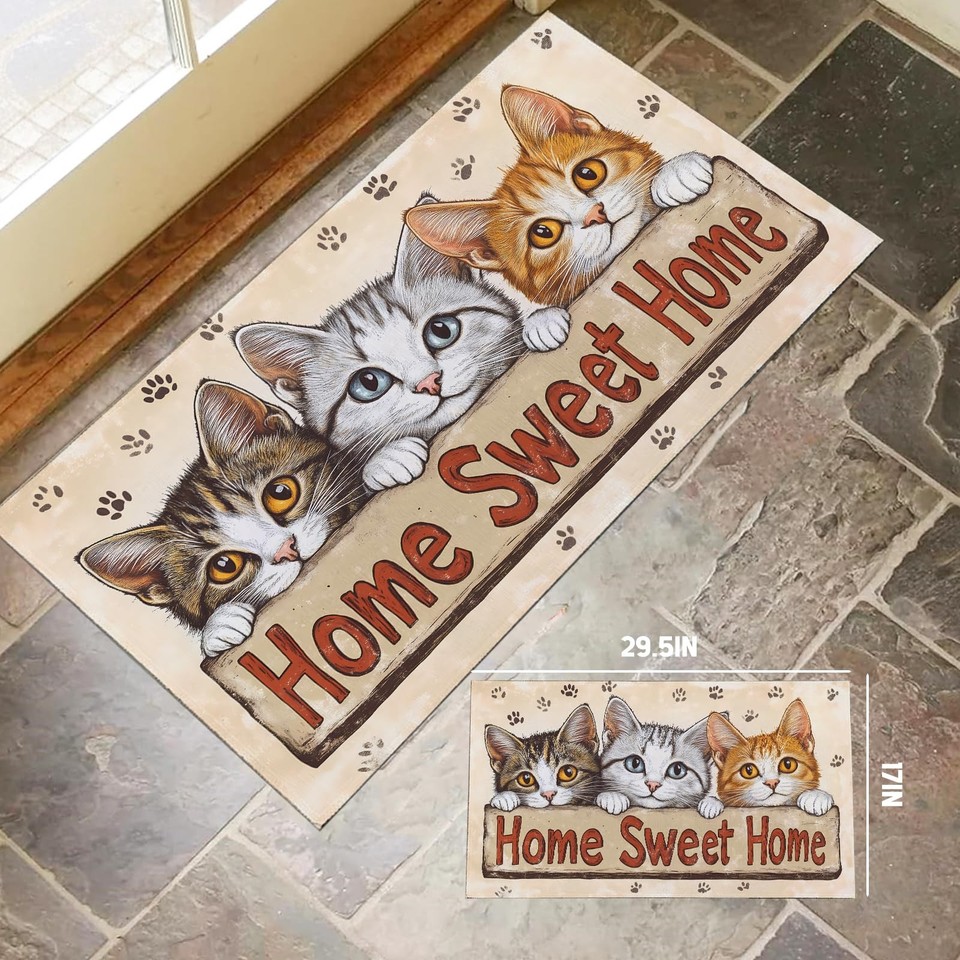 HOME SWEET HOME CAT INDOOR DOOR MAT “ STYLISH 17X29.5IN NONWOVEN FABRIC ...