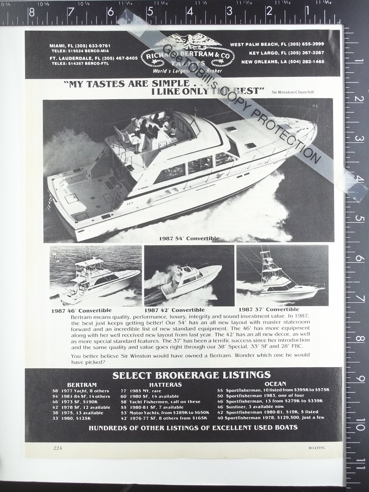 1987 ADVERTISING for Richard Bertram Co 54 46 42 37 Convertible boat ...