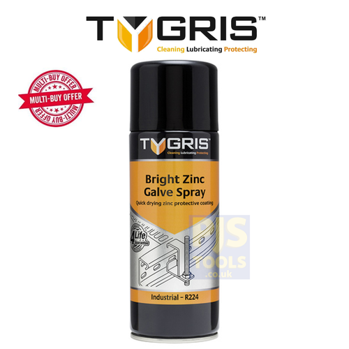 Tygris R224 400ml bright zinc galvanising galv silver spray aerosol ...