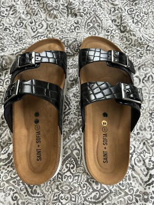 Saint + Sofia Sutton Slide Black Croc Studded Sandals Sz 42 11 | eBay